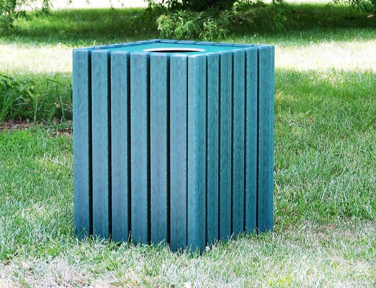 Heavy-duty Square Recycled Plastic Trash Receptacle - Park Warehouse