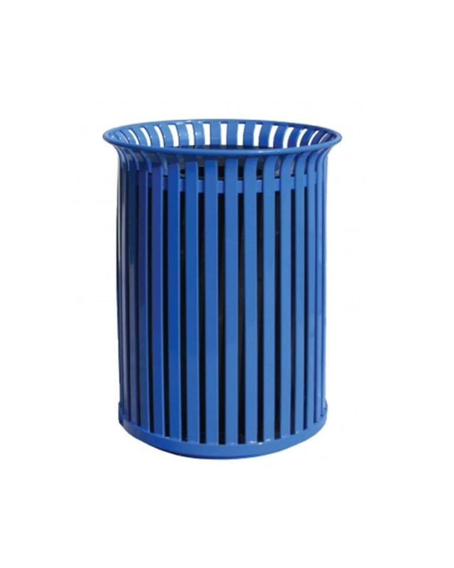 Flat Steel - Round - Metal - Trash Receptacle - w/ Metal Lid - Park ...