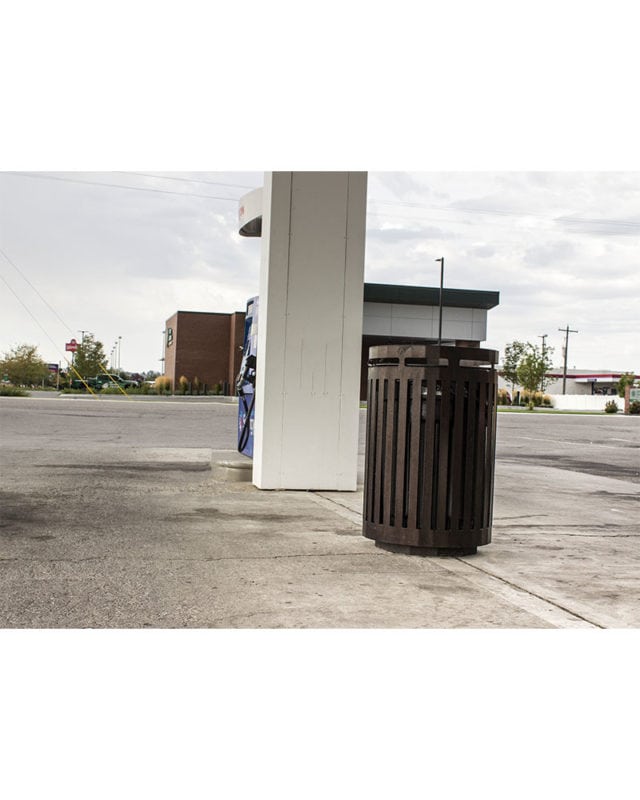 Aspen - Trash Receptacle - Round - Slatted Metal - Park Warehouse